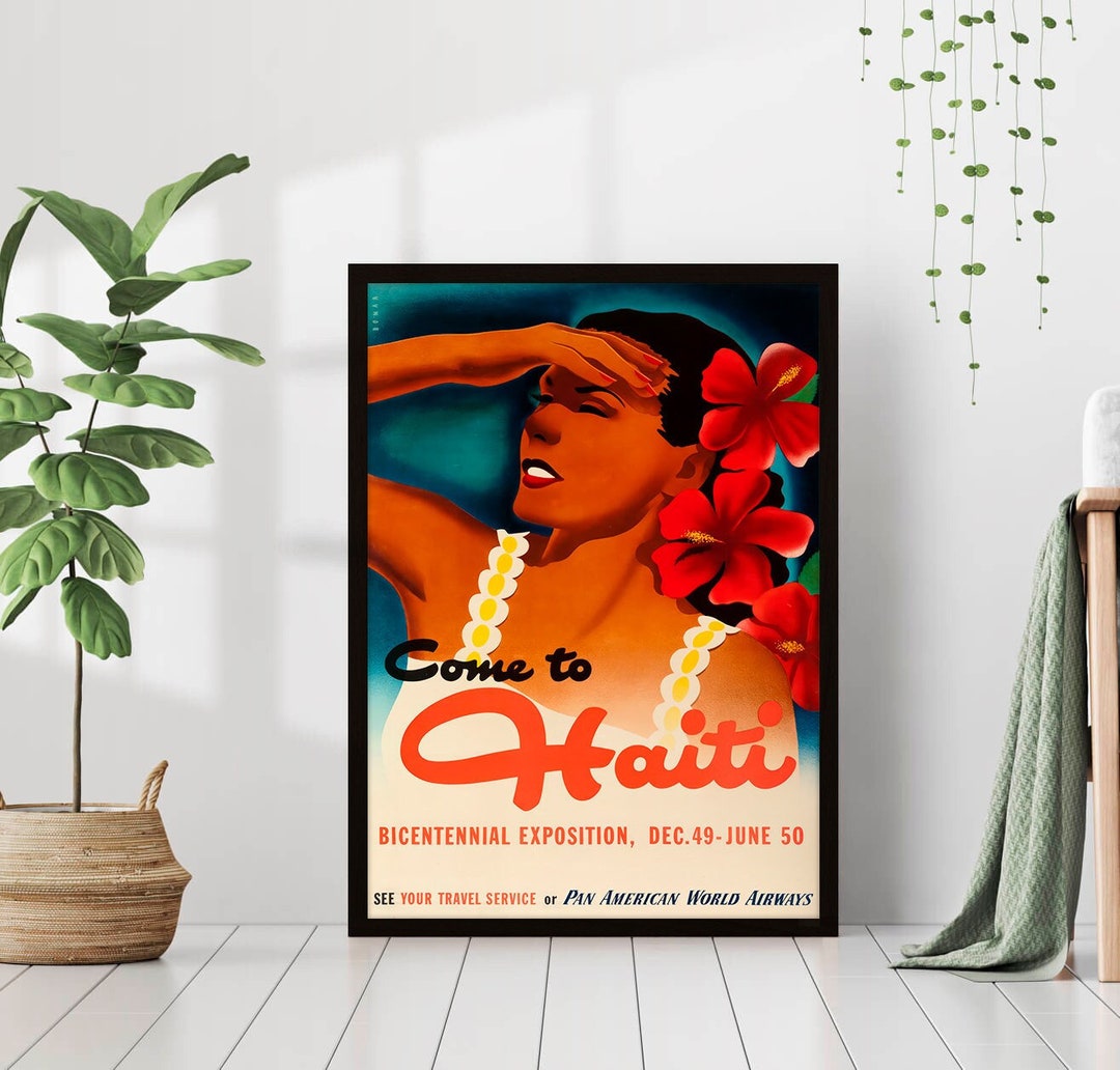 Caribbean Island Vintage Travel Poster Haiti Tropical Colorful Eclectic ...