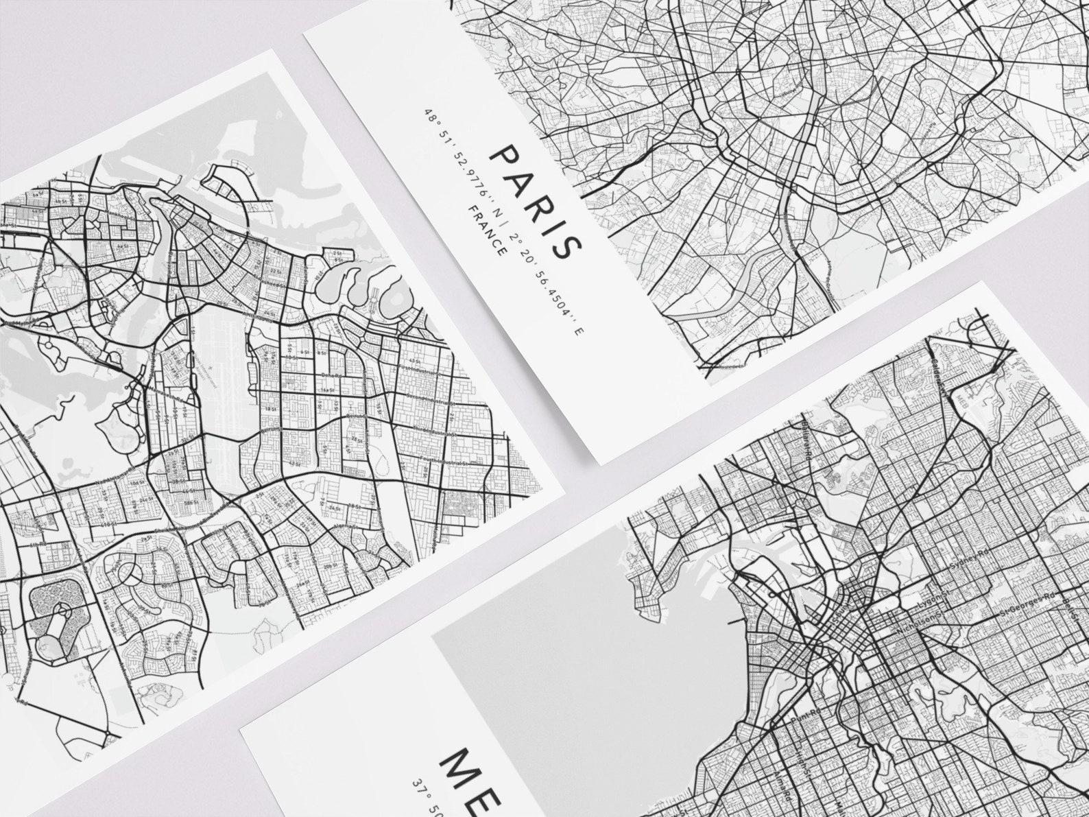 Personalized Set of 4 Any City Map Prints Custom Locations | Etsy
