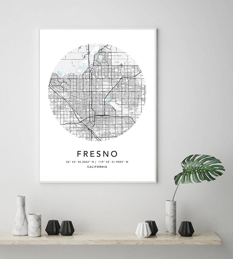 Fresno Map Print Framed Canvas Wall Art Poster United States Map Print ...