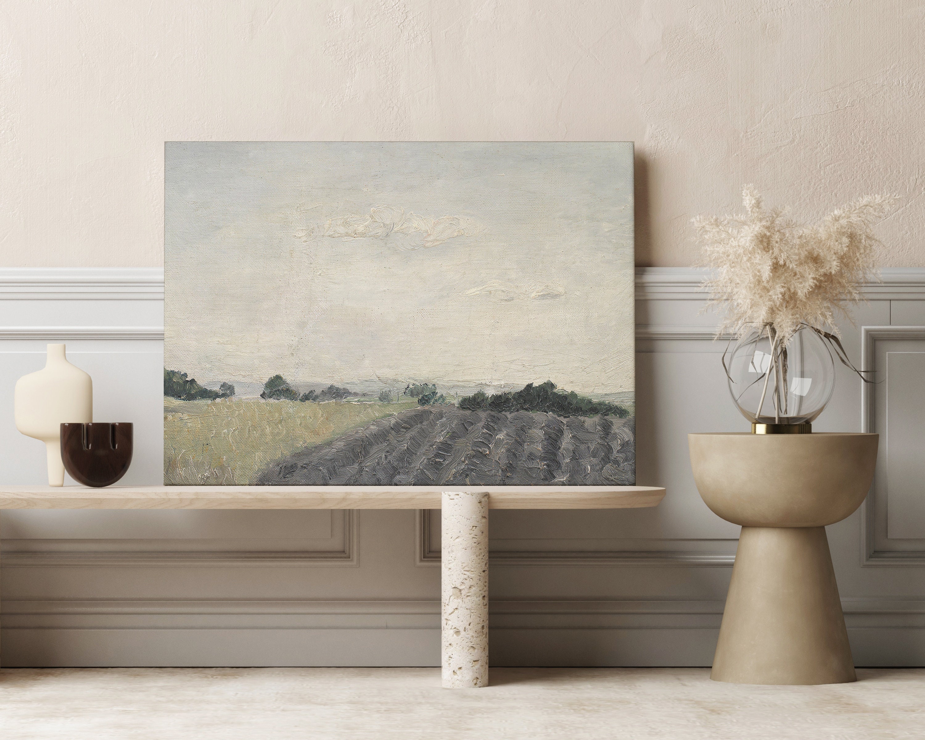 Vintage Field Landscape Farmers Meadow Summer Canvas Print Wildflowers ...
