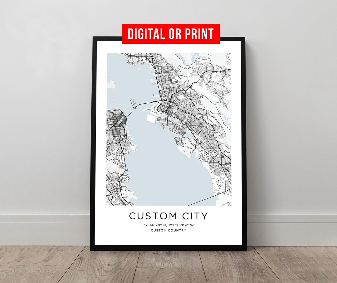 Hometown Street Map Poster Custom City Map Art Print and Frame Canvas ...