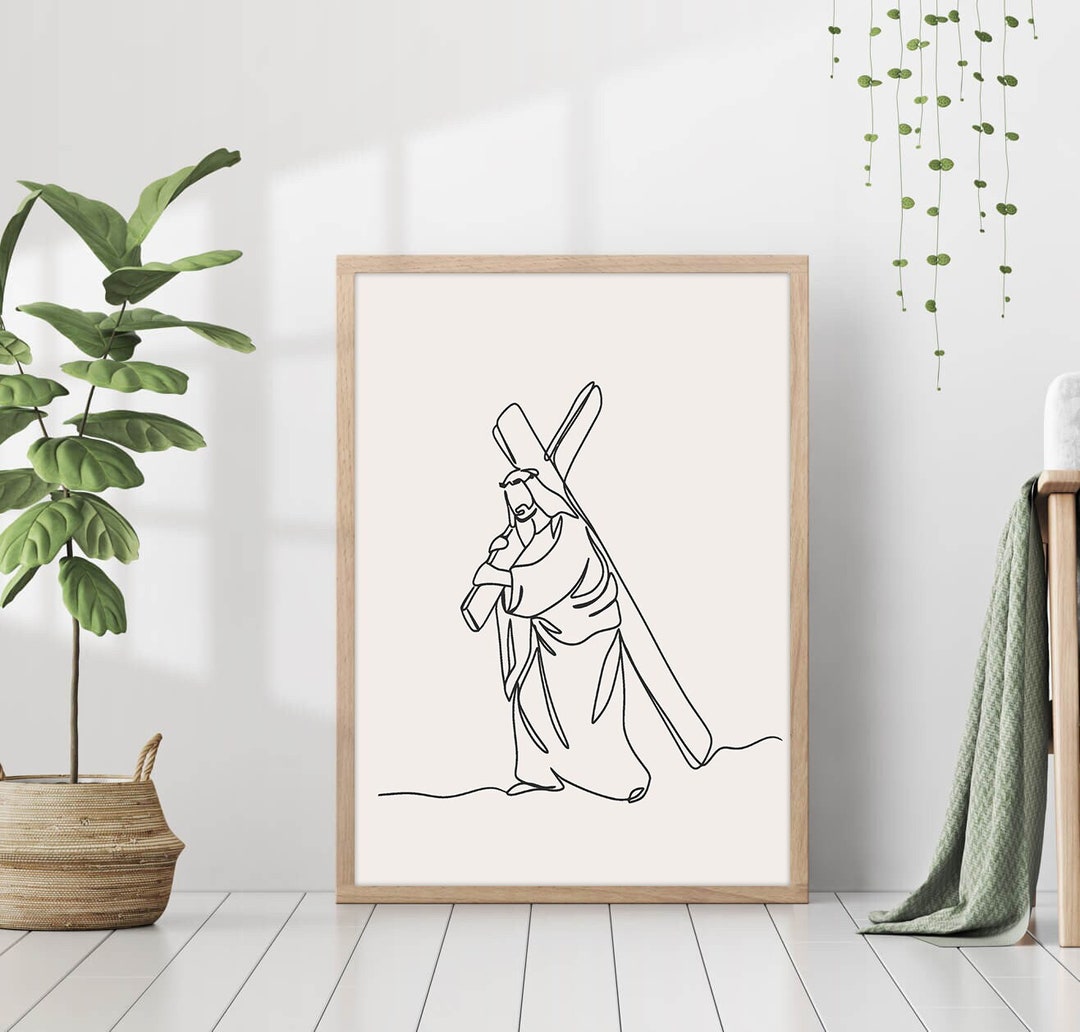 Jesus Christ Carrying His Cross Line Art Drawing Print Christian ...