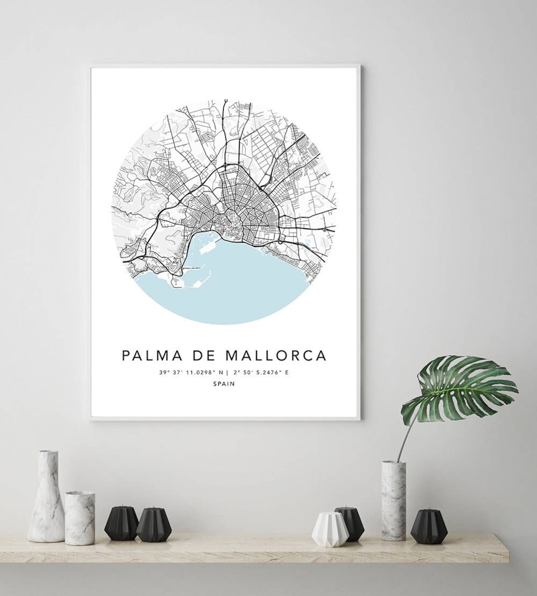 Palma De Mallorca Map Print Framed Canvas Wall Art Poster Spain Map ...