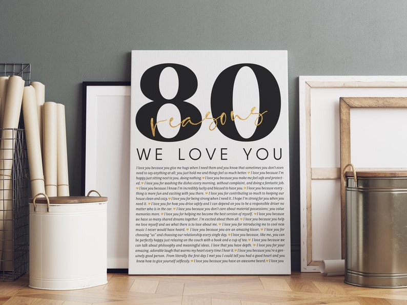 80 Reasons Why We Love You Poster Frame Personalized 80th - Etsy