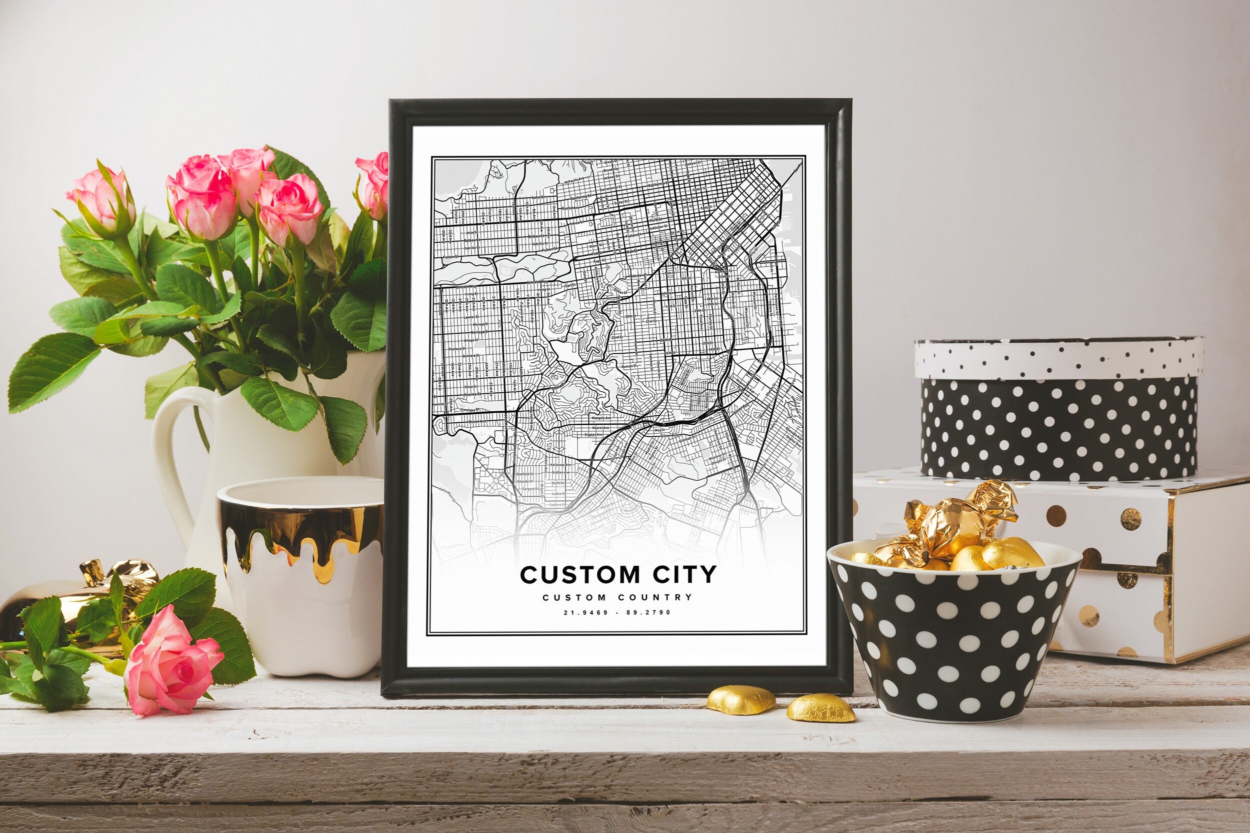 Custom City Map With Street Names Hometown Poster Wall Art - Etsy Australia