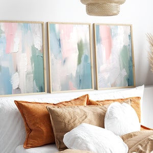 Pastel Art Set of 3 Abstract Neutral Office Decor Modern Gallery Wall ...
