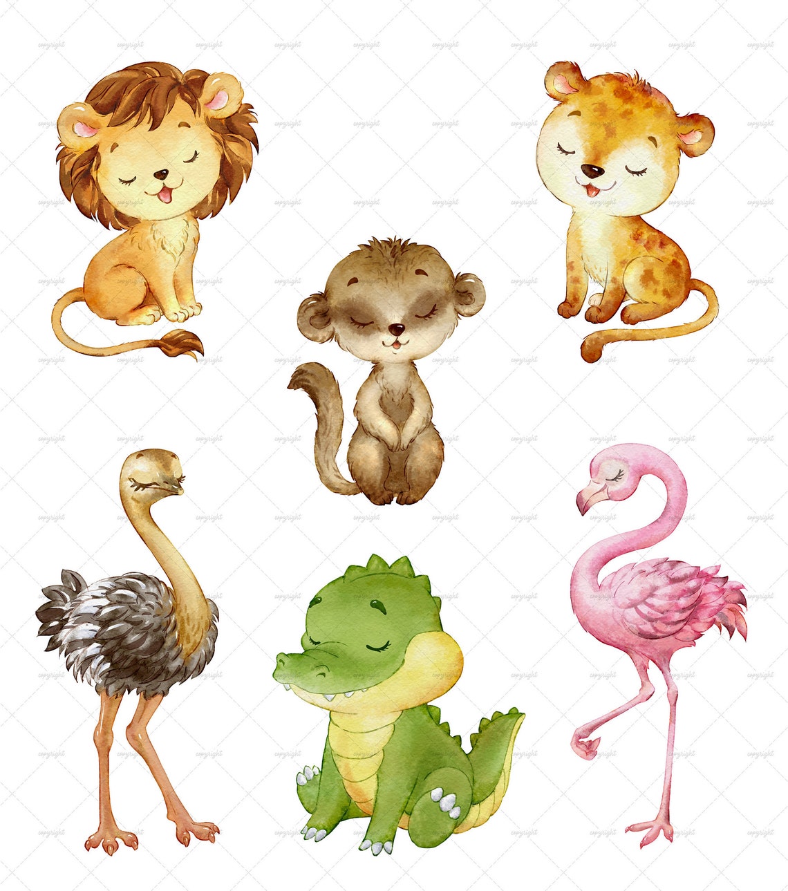 Safari Cute Baby Animals Clipart Watercolor Jungle Woodland | Etsy