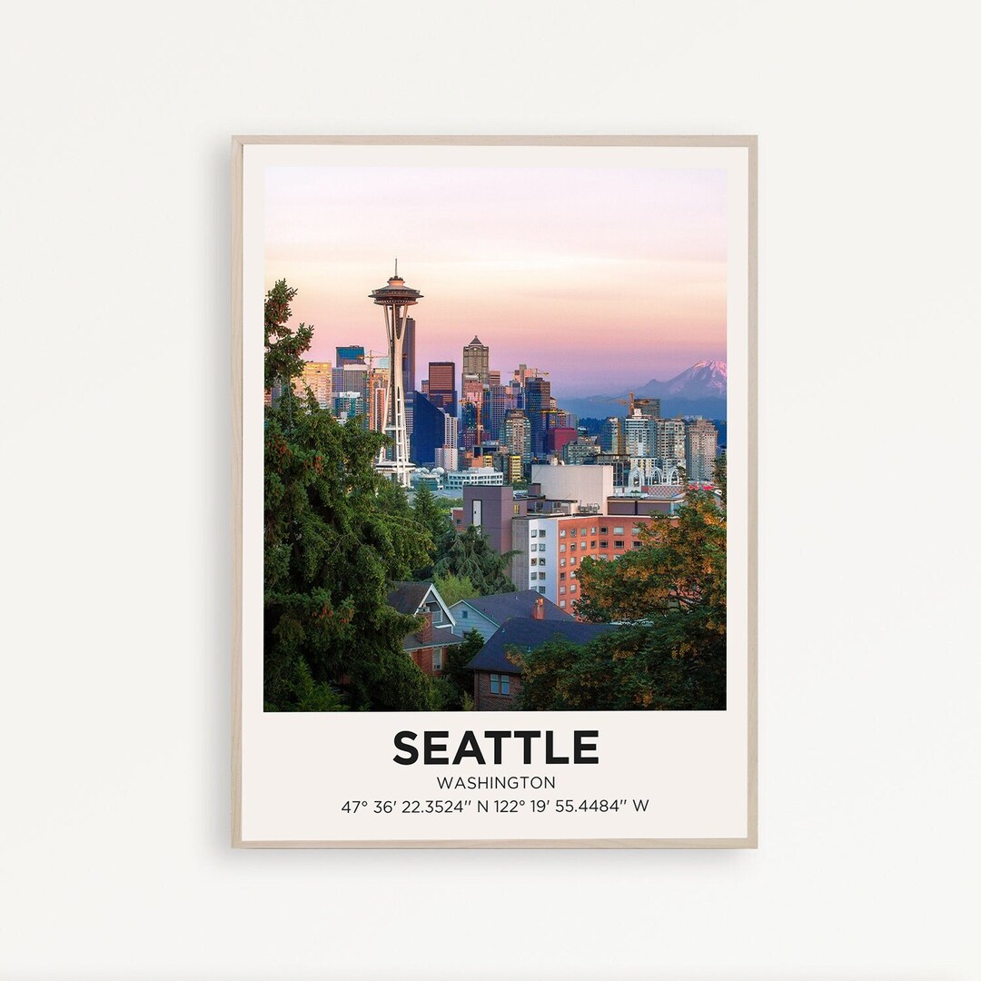 Seattle Travel Poster Washington Wall Art Trendy Gift Eclectic Vibrant ...