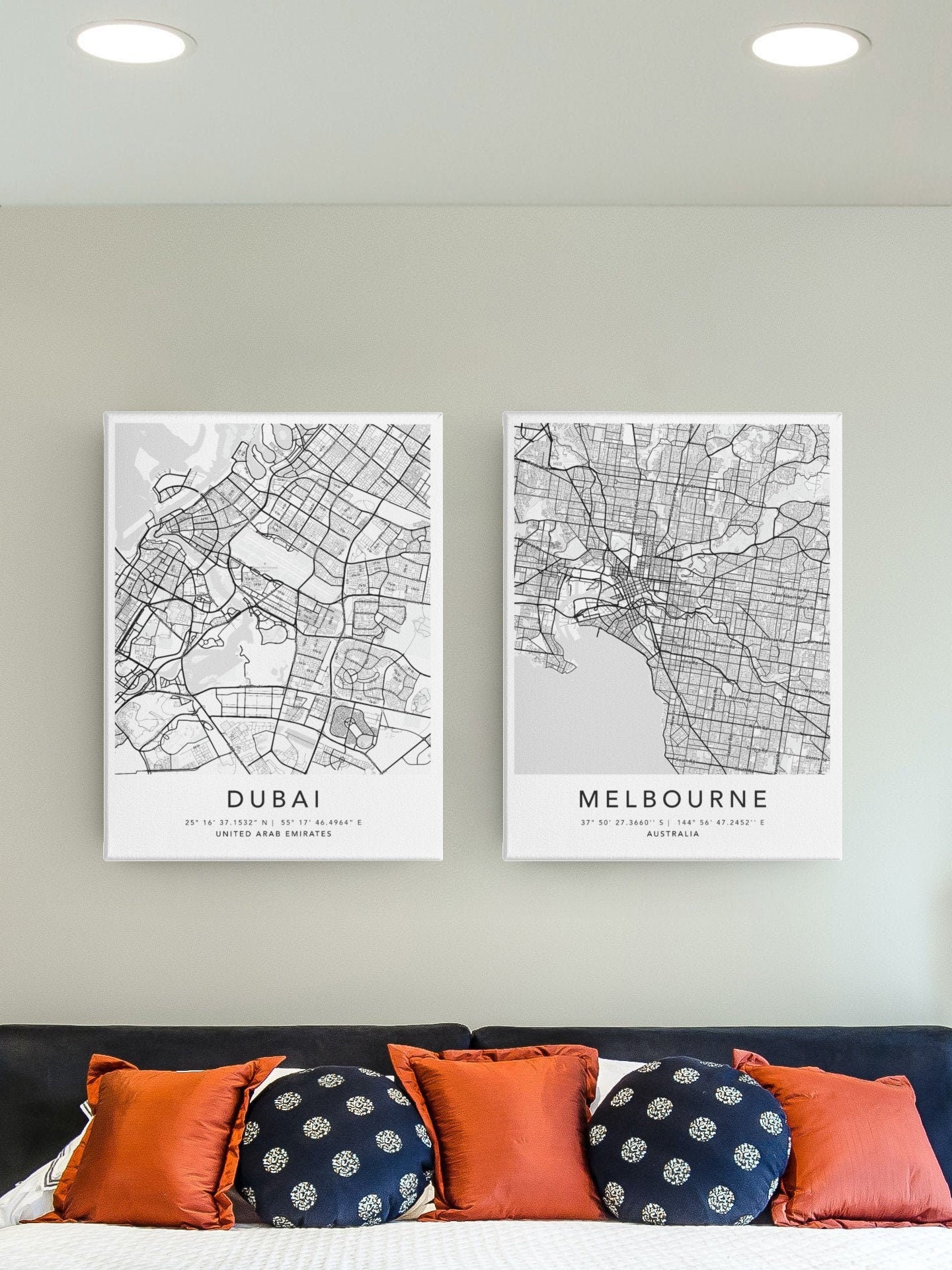 Personalized Set of 2 Any City Map Prints Custom Locations Home Town ...