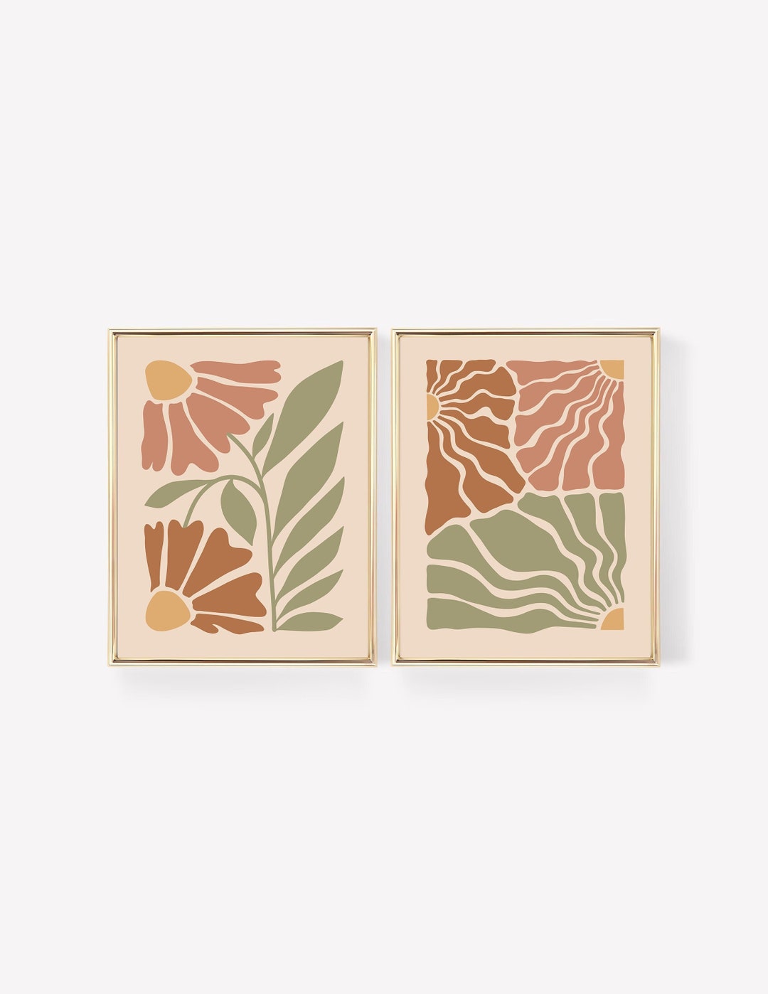 Floral Set of 2 Botanical Terracotta Matisse Print Flower Market ...