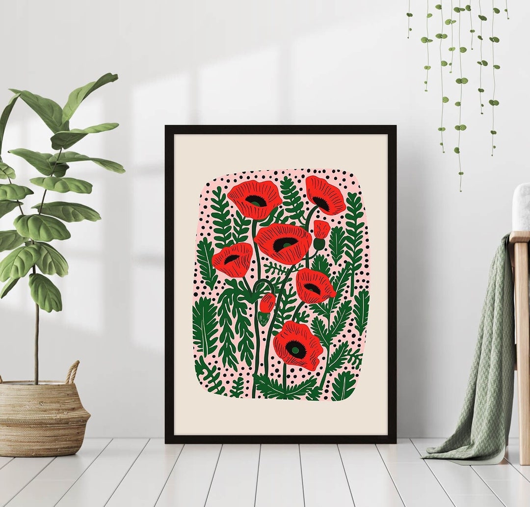 Red Poppies Print Flower Market Poster Botanical Poppy Canvas Framed ...