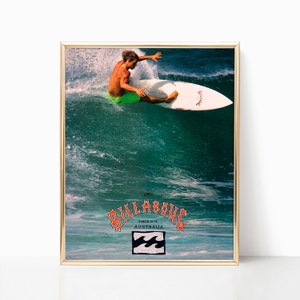 Vintage 1990 Billabong Surfing Surfer Retro Poster Canvas Print Framed Wall Art Beach House ...