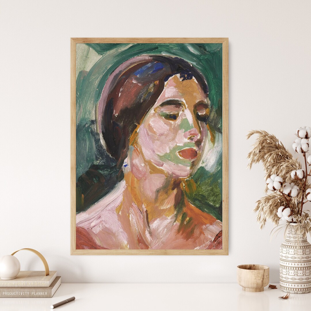 Vintage Eclectic Woman Painting Female Portrait Canvas Print Colorful ...