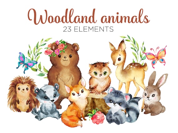 Woodland Cute Baby Animals Clipart Forest Animals Clip Art | Etsy