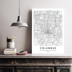 Columbus Map Print Framed Canvas Wall Art Poster United States City Map ...
