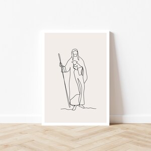 Jesus Christ With a Lamb Set of 2 Line Art Holy Drawing Print Christian ...