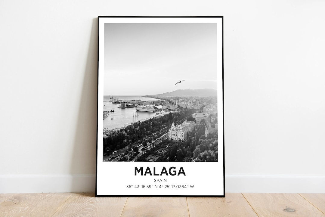 Malaga Travel Poster Spain Wall Art Trendy Gift Eclectic Black & White ...