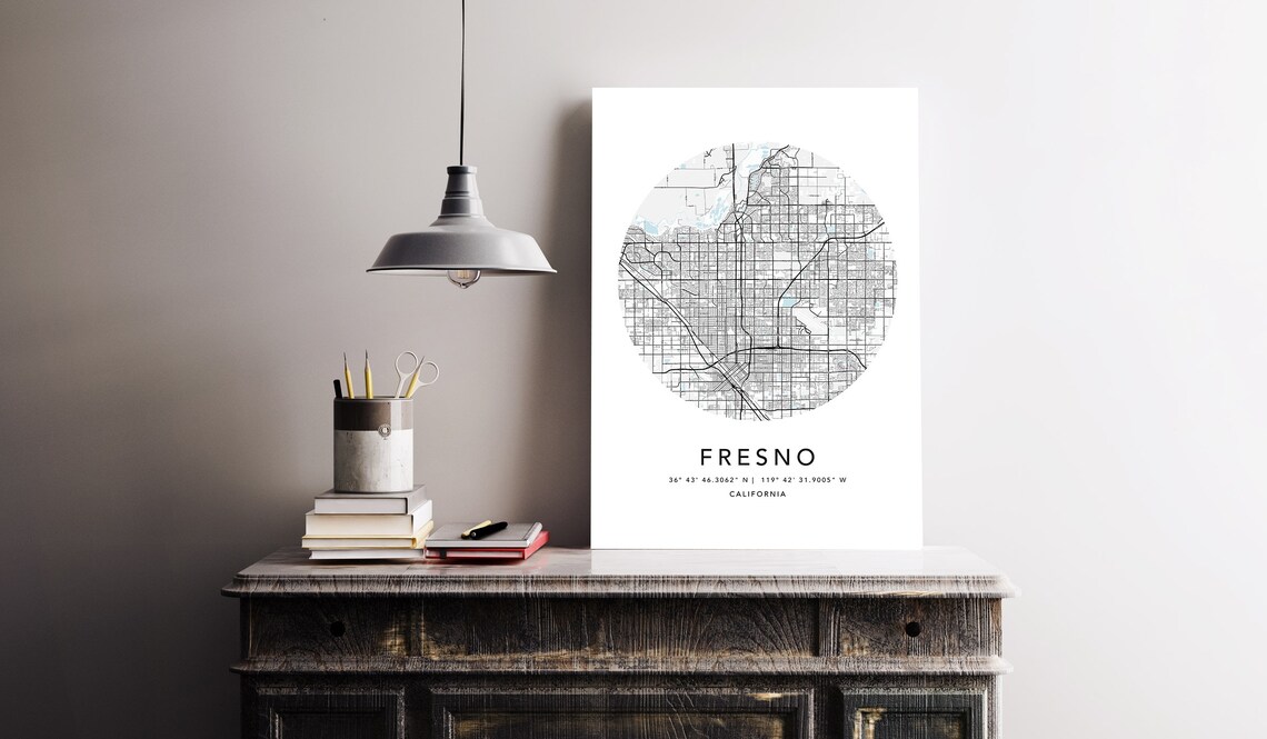 Fresno Map Print Framed Canvas Wall Art Poster United States Map Print ...