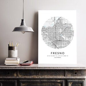 Fresno Map Print Framed Canvas Wall Art Poster United States Map Print ...
