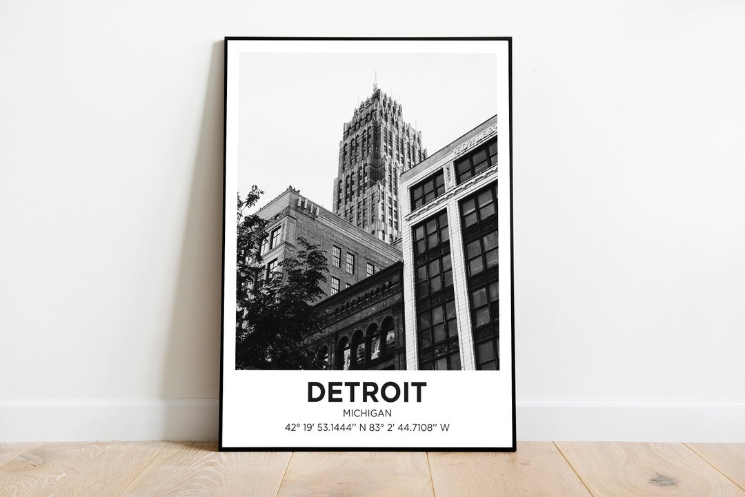 Detroit Travel Poster Michigan Wall Art Trendy Gift Eclectic Black ...