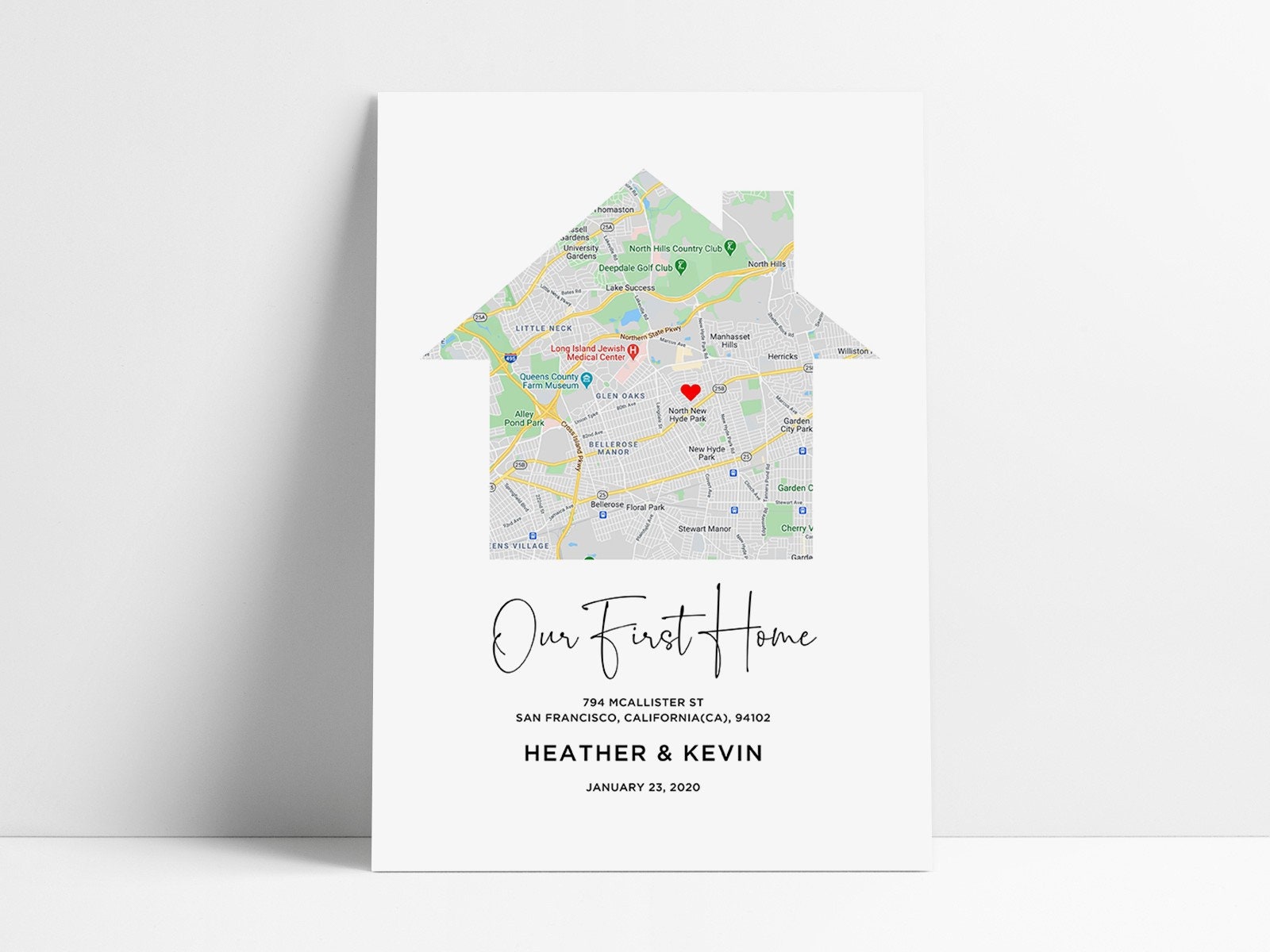 First New Home Gift for Couple House Shaped Map Poster Custom - Etsy