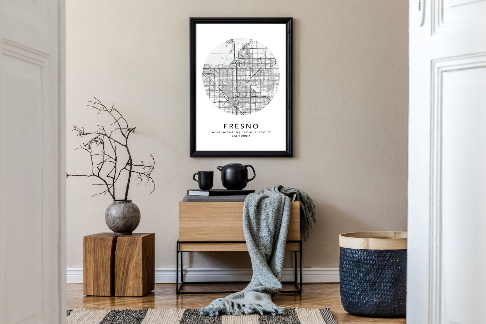 Fresno Map Print Framed Canvas Wall Art Poster United States Map Print ...