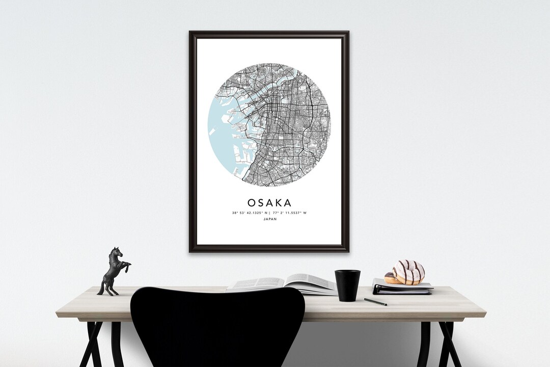Osaka Map Print Framed Canvas Wall Art Poster Japan Map Prints With ...