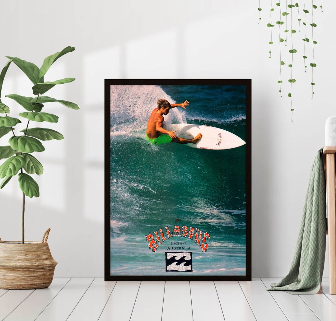 Vintage 1990 Billabong Surfing Surfer Retro Poster Canvas Print Framed Wall Art Beach House ...