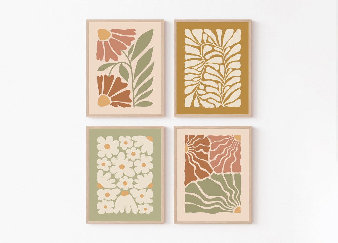 Floral Set of 4 Botanical Terracotta Matisse Print Flower Market ...