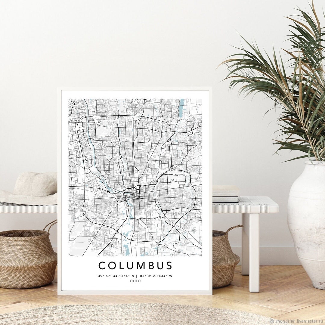 Columbus Map Print Framed Canvas Wall Art Poster United States City Map ...