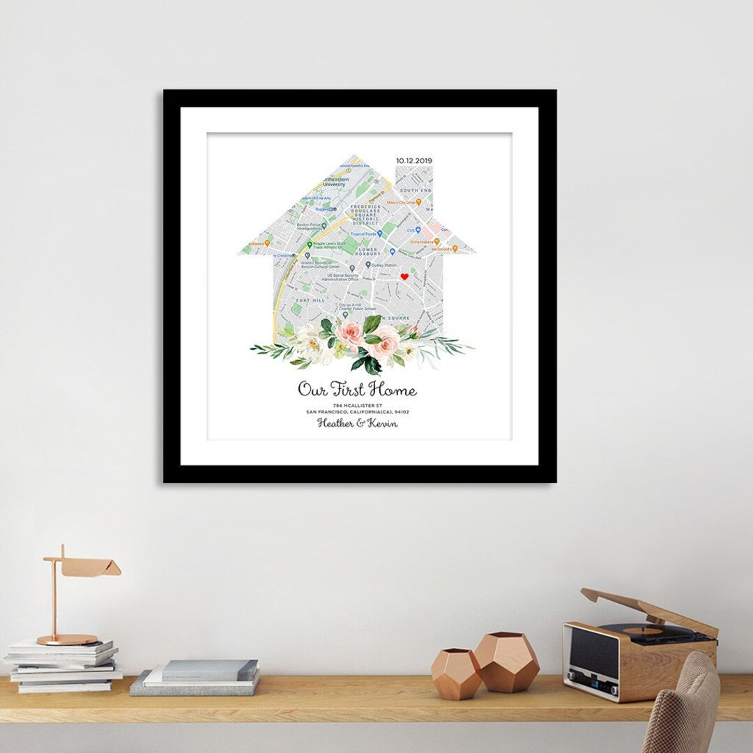 First New Home Gift for Couple House Shaped Map Poster Custom City Map ...