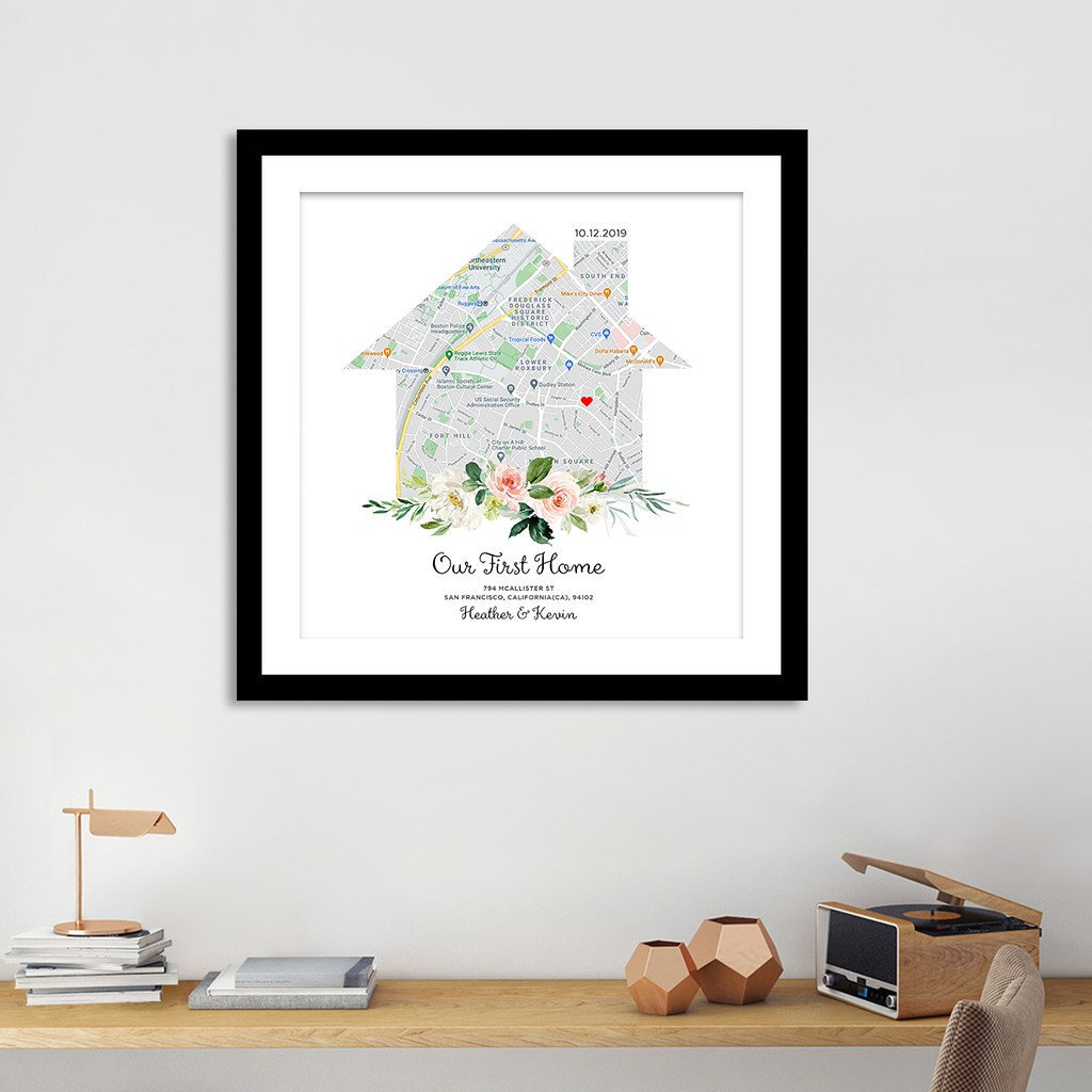 First New Home Gift for Couple House Shaped Map Poster Custom City Map ...