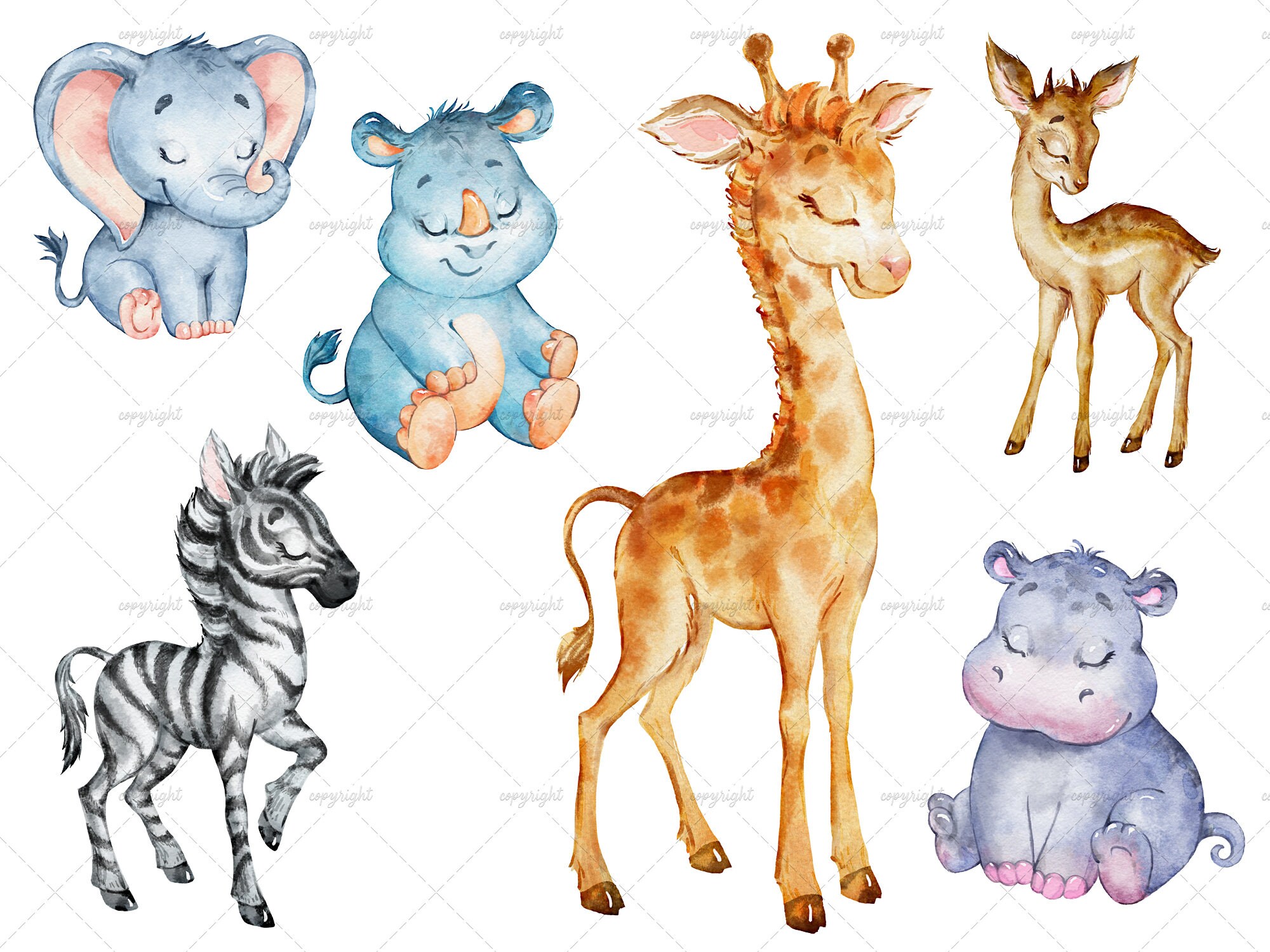 Safari Cute Baby Animals Clipart Watercolor Jungle Woodland | Etsy