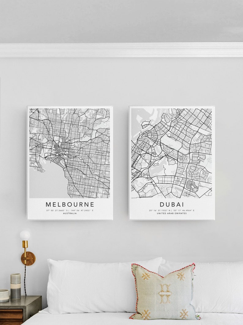 Personalized Set of 2 Any City Map Prints Custom Locations - Etsy