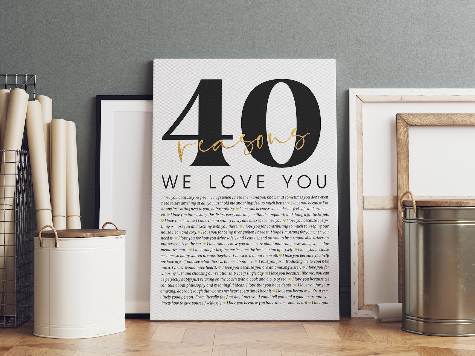 40 Reasons Why We Love You Poster Frame Personalized 40th Birthday Gift ...
