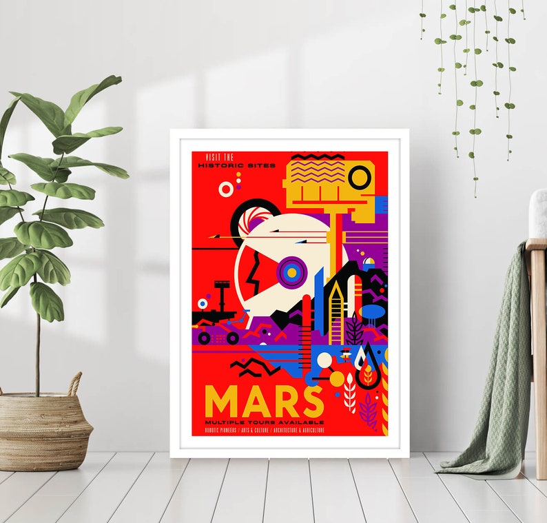 NASA Mars Planet Poster Retro Vintage Art Canvas Print Frame Science ...