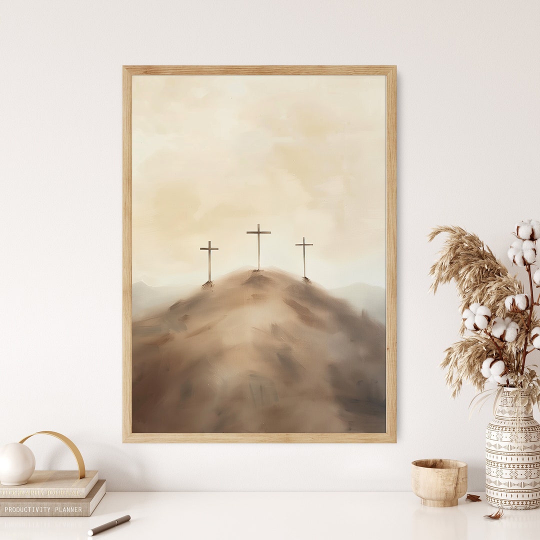 Three Crosses Minimal Modern Boho Christian Wall Art Poster Print ...