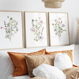 Boho Flowers Set of 3 Prints Botanical Watercolor Posters Soft Gallery ...
