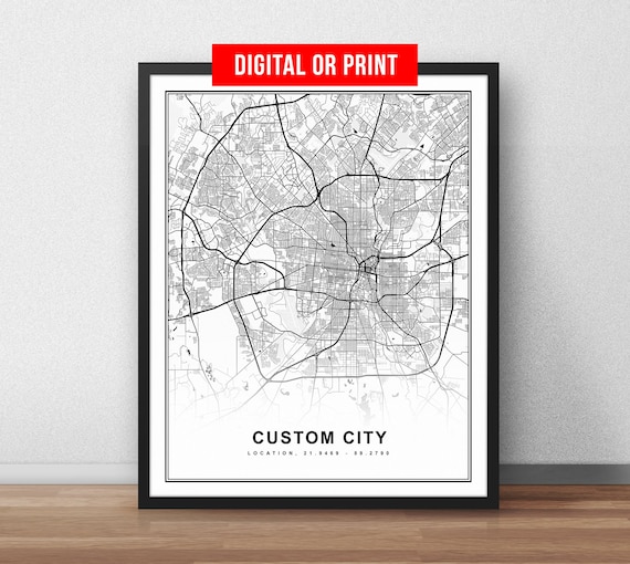 Hometown Street Map Poster Custom City Map Art Print and Frame - Etsy