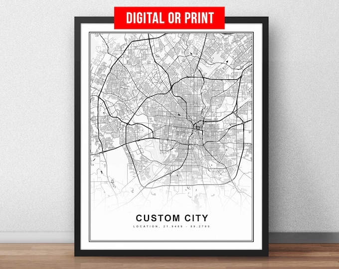 Personalised ANY CITY Custom Map Gift Art Home Decor/wallart/office ...