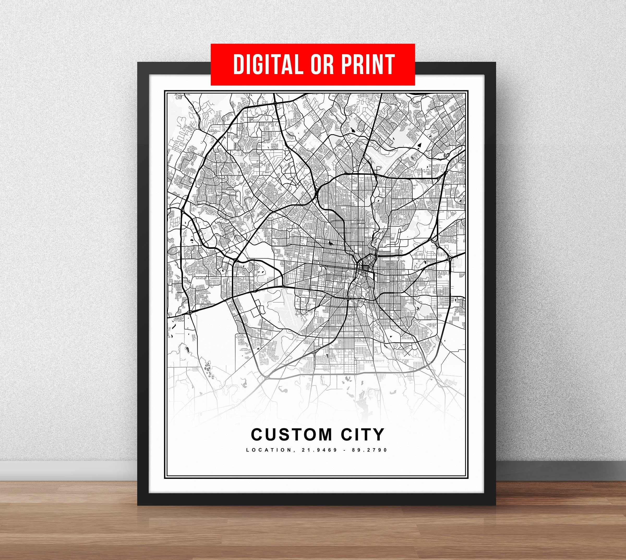 Hometown Street Map Poster Custom City Map Art Print and Frame - Etsy