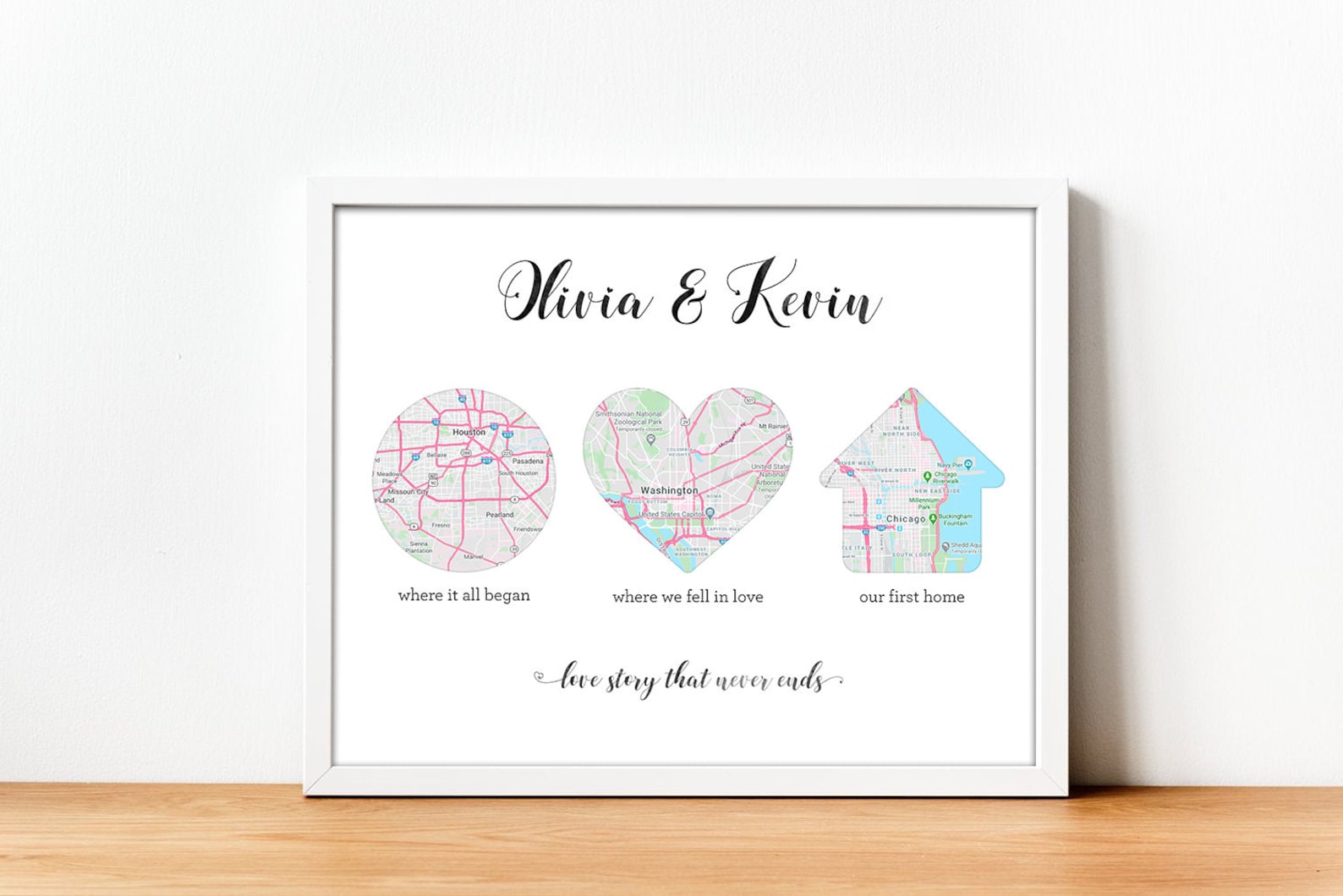 Custom Our Love Story Gift Map Heart Art Special Dates Sign Love Story ...