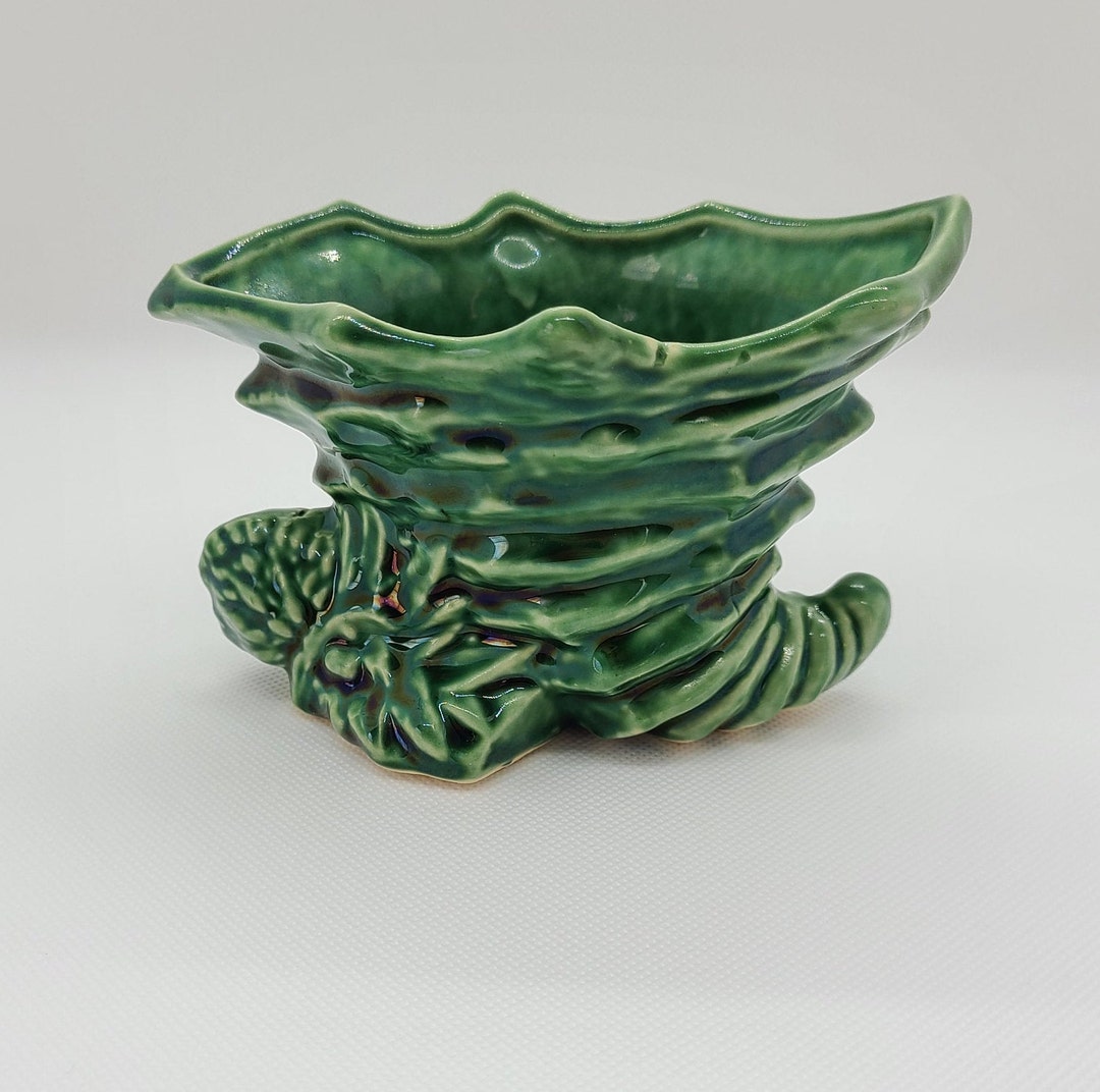 Vintage Green Cornucopia Planter With Thistle Flower Mc Coy - Etsy