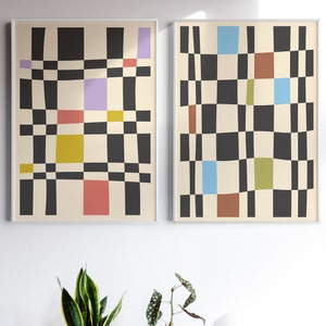 Checkered Art Set, Printable Wall Art Trendy, Checkered Wavy Retro ...