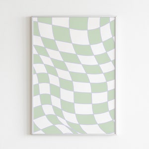 Checkered Wavy Retro Digital Art Print, Purple and Green Printable Wall ...