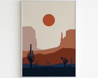 Mid Century Modern Boho Desert Printable Poster Mountain | Etsy