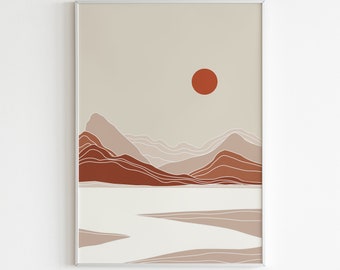 Mid Century Modern Boho Desert Printable Poster Mountain | Etsy