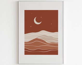 Mid Century Modern Boho Desert Printable Poster Mountain | Etsy