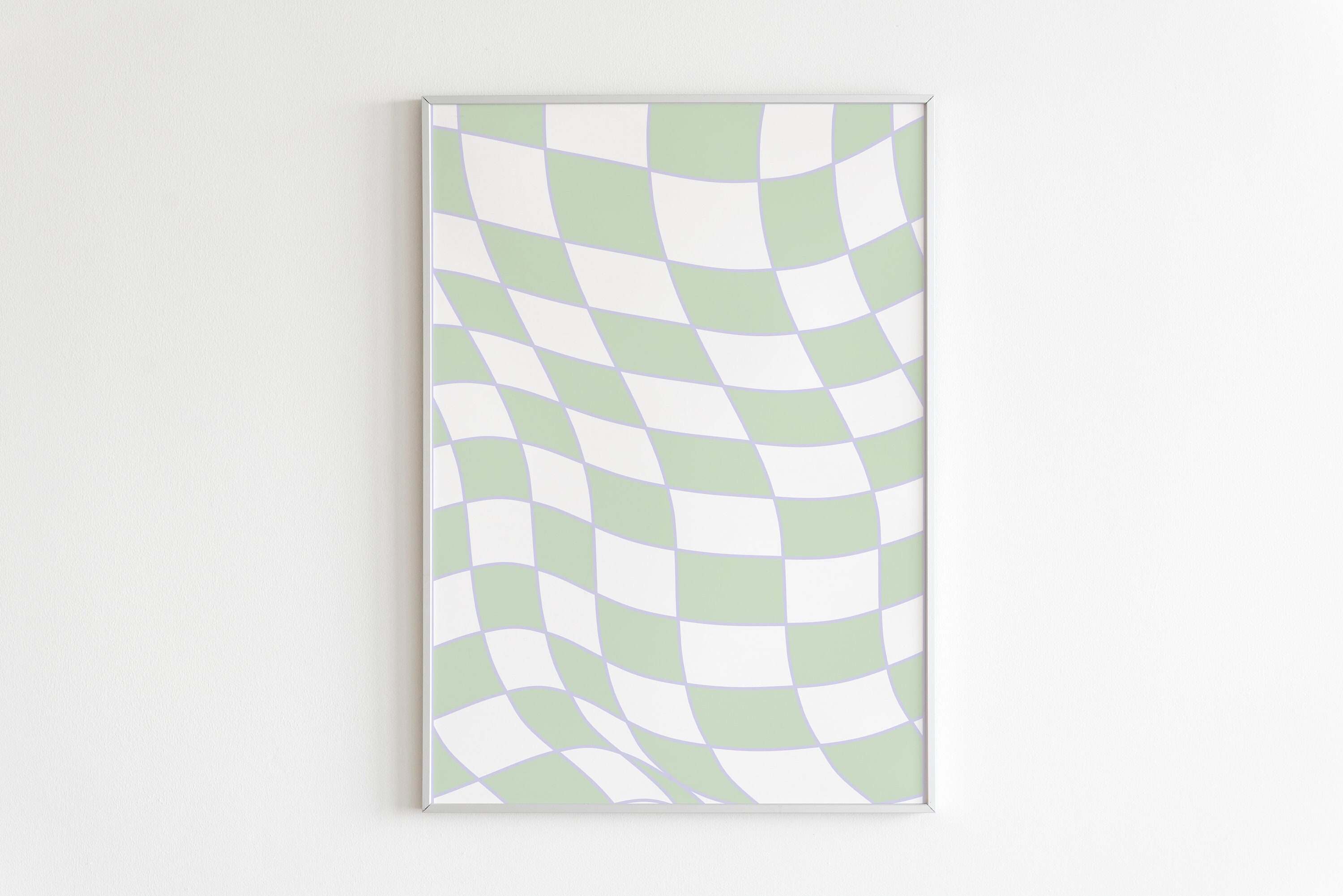 Checkered Wavy Retro Digital Art Print Purple and Green - Etsy