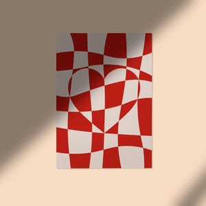 Red Checkered Heart Print: Psychedelic Retro Wall Art (digital Download ...